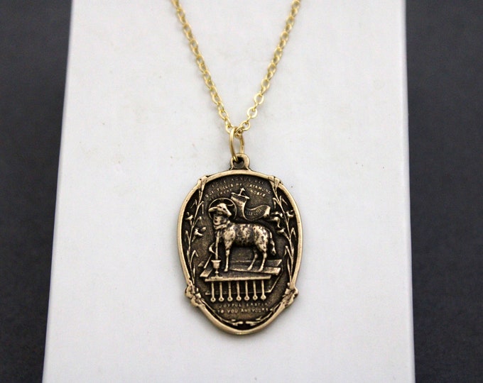 Agnus Dei Easter Medal Necklace, 14k Gold Plated Chain Necklace ...