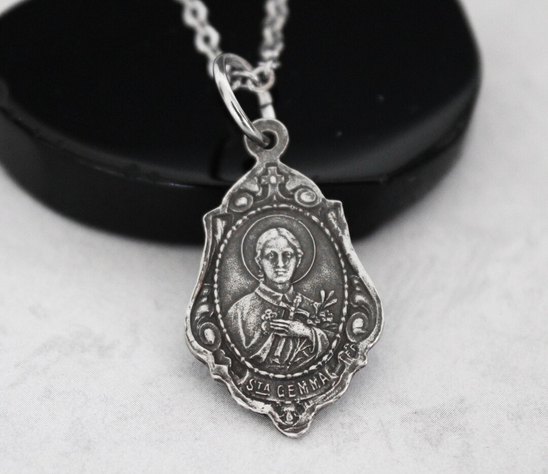 Saint Gemma of Lucca Medal Necklace, .900 Silver Medal on Stainless ...