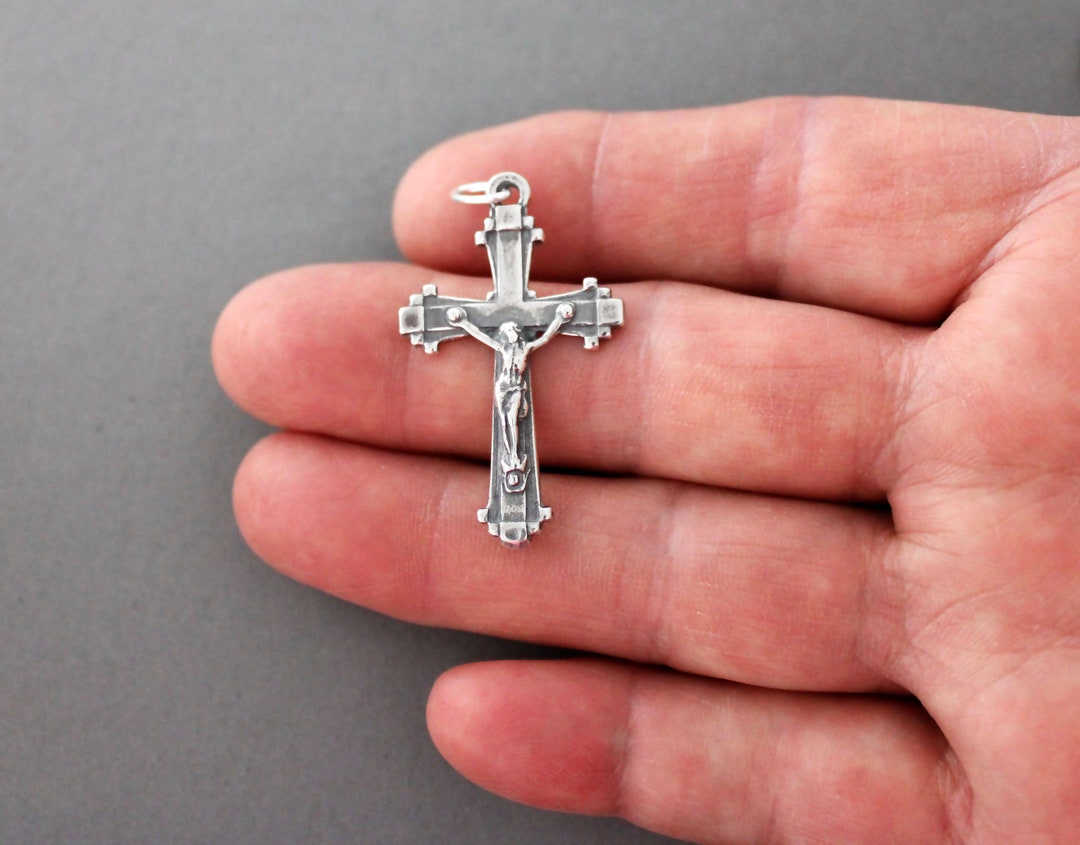 Silver Crucifix WITH CHAIN, Art Deco Style Silver Crucifix Necklace ...