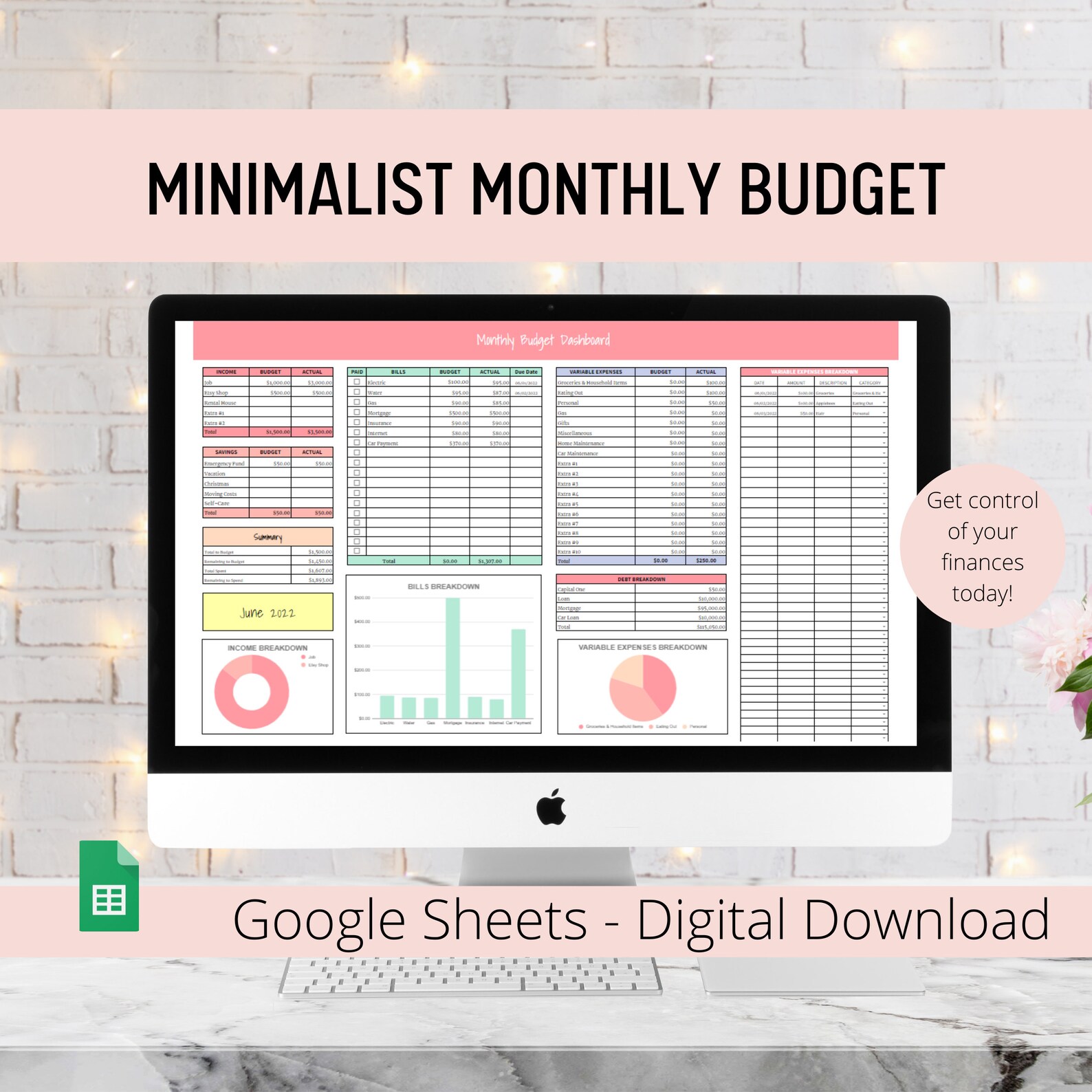 Monthly Digital Budget Spreadsheet - Google Sheets Budget Template ...