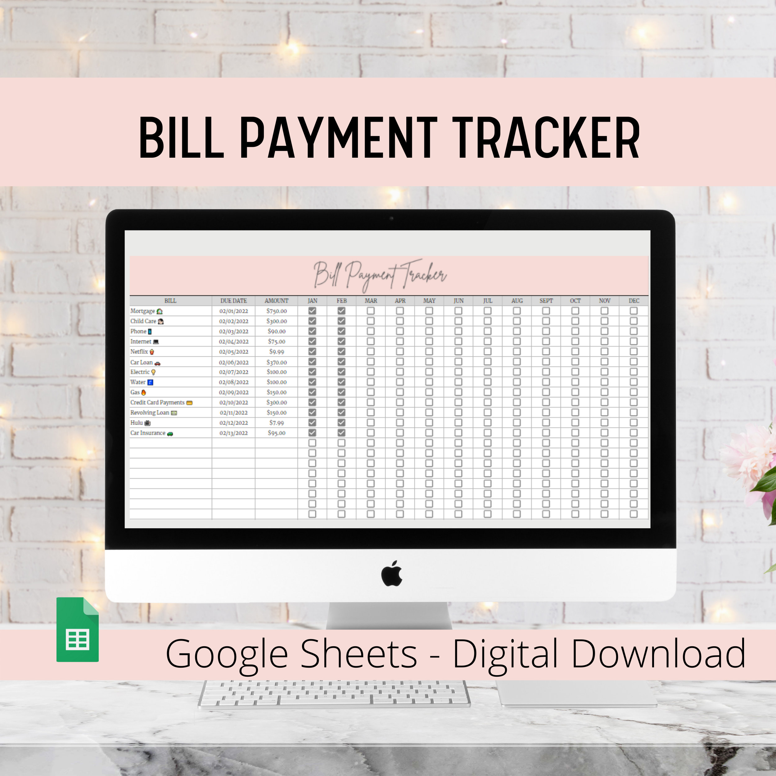 Bill Payment Tracker Spreadsheet - Monthly Bill Payment Log - Bill ...