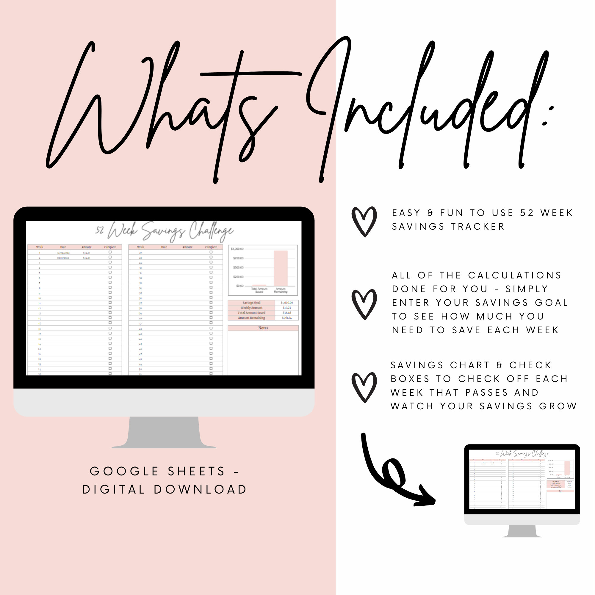 52 Week Savings Challenge Spreadsheet - 52 Week Savings Tracker ...