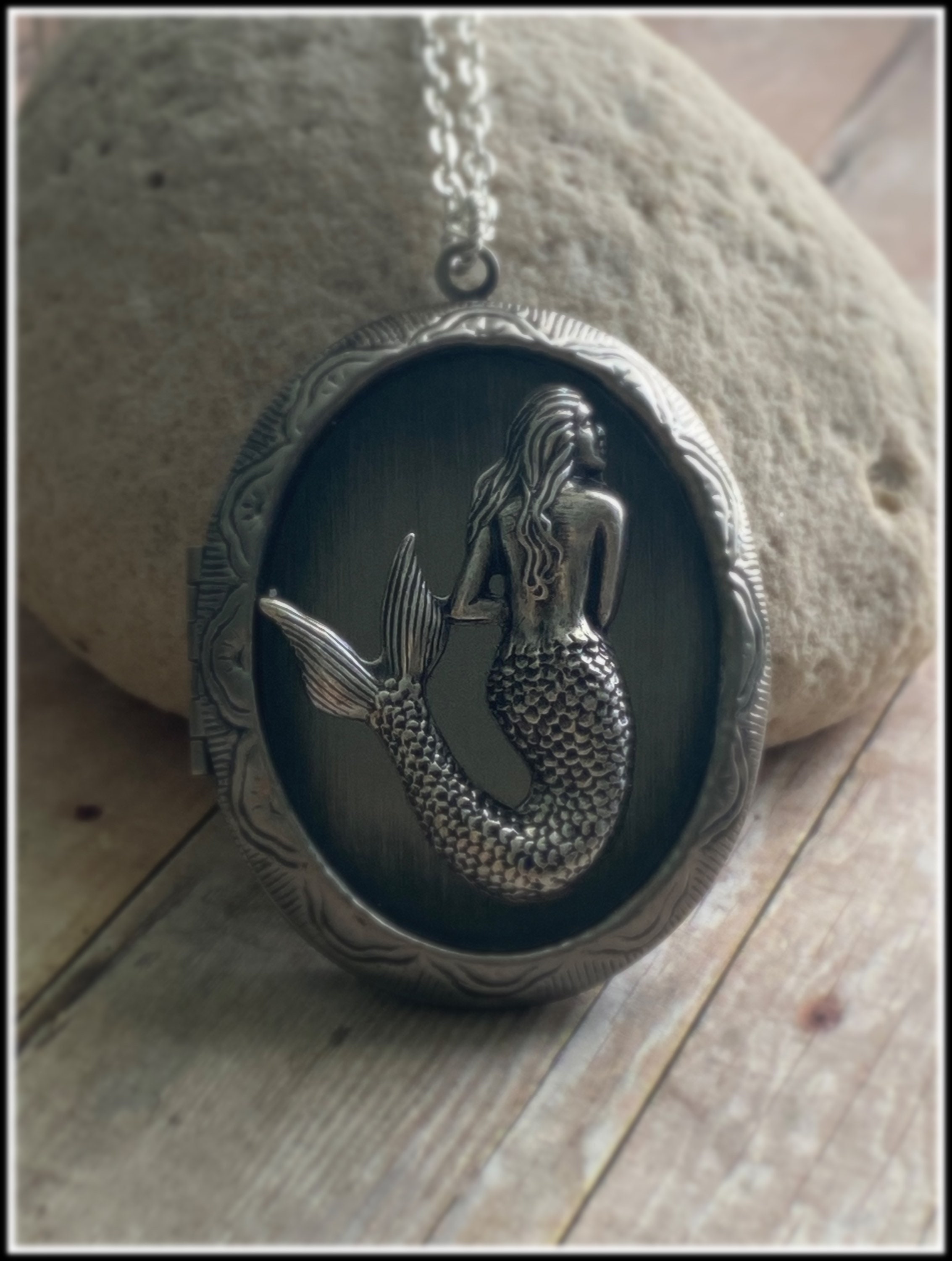 Mermaid Locket Beach Jewelry Antique Silver Locket Beach | Etsy
