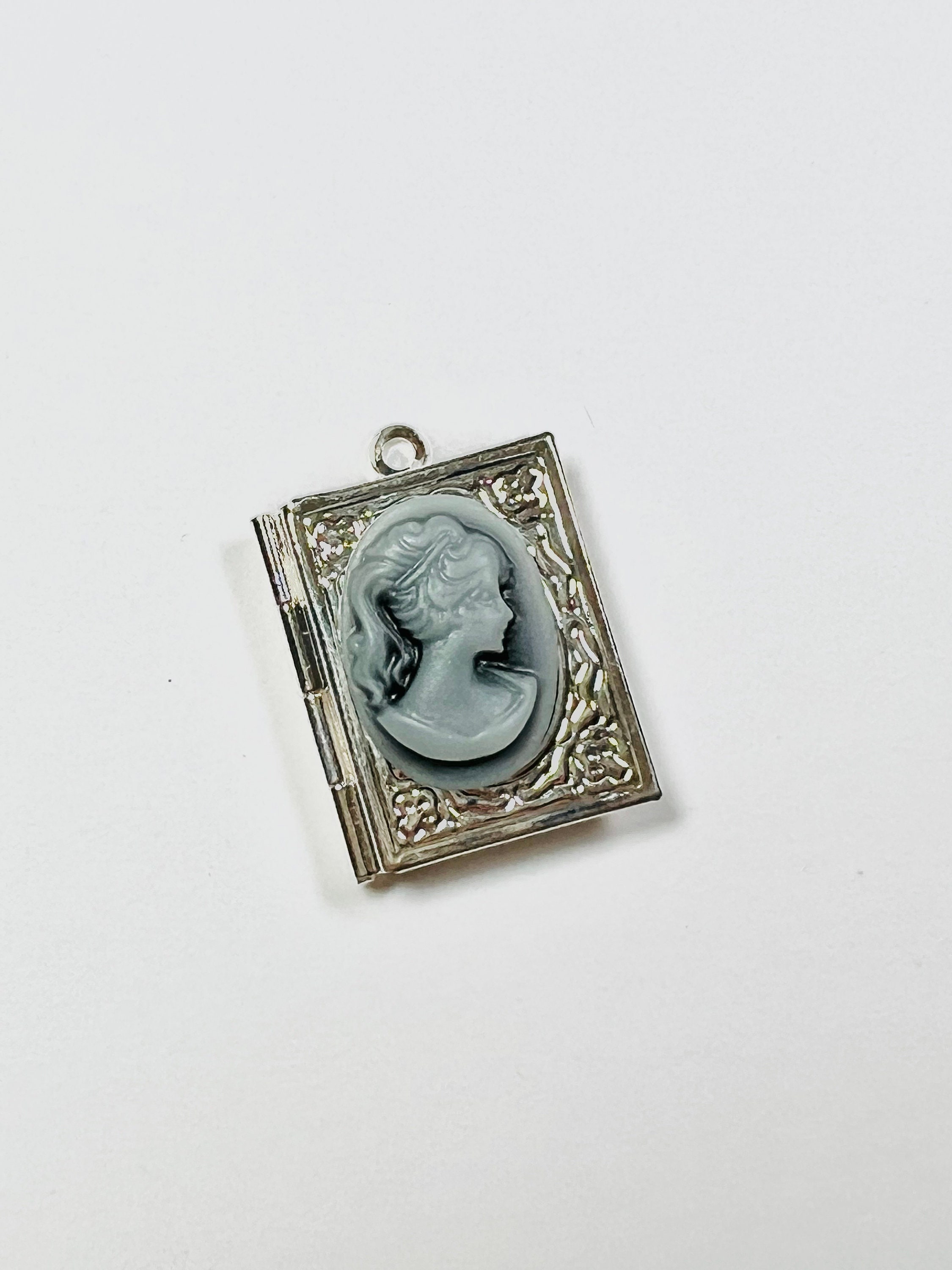 Lady Cameo Locket Necklace, Book Locket With Cameo, Silver Cameo Locket ...
