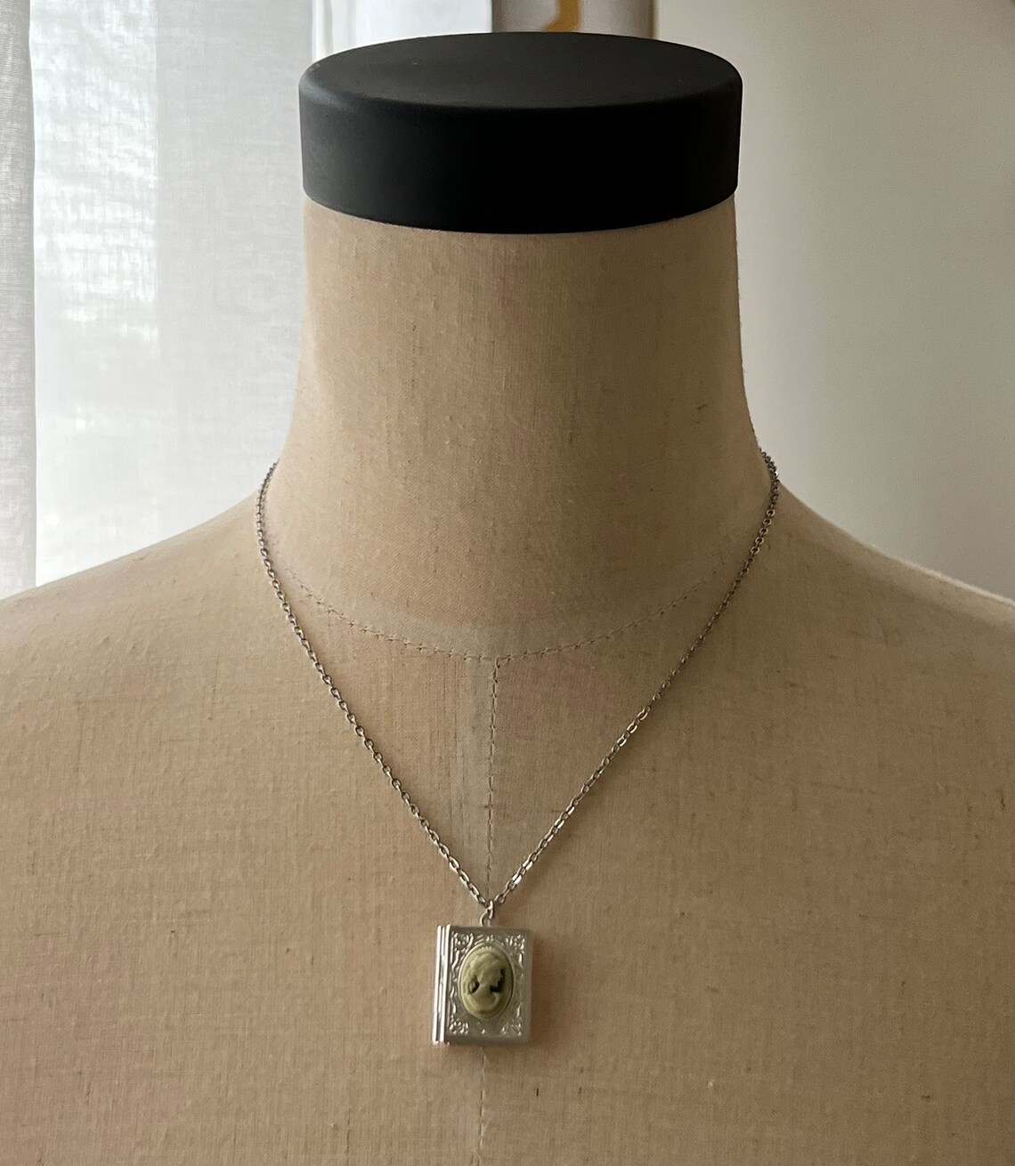Lady Cameo Locket Necklace, Book Locket With Cameo, Silver Cameo Locket ...