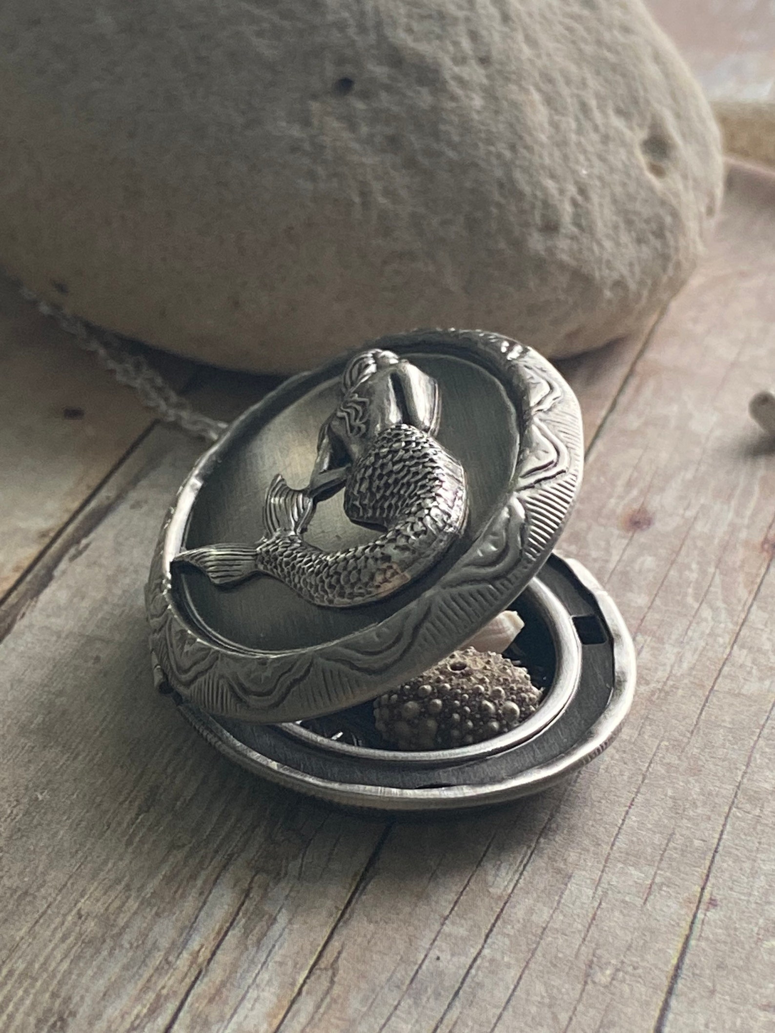 Mermaid Locket Beach Jewelry Antique Silver Locket Beach - Etsy