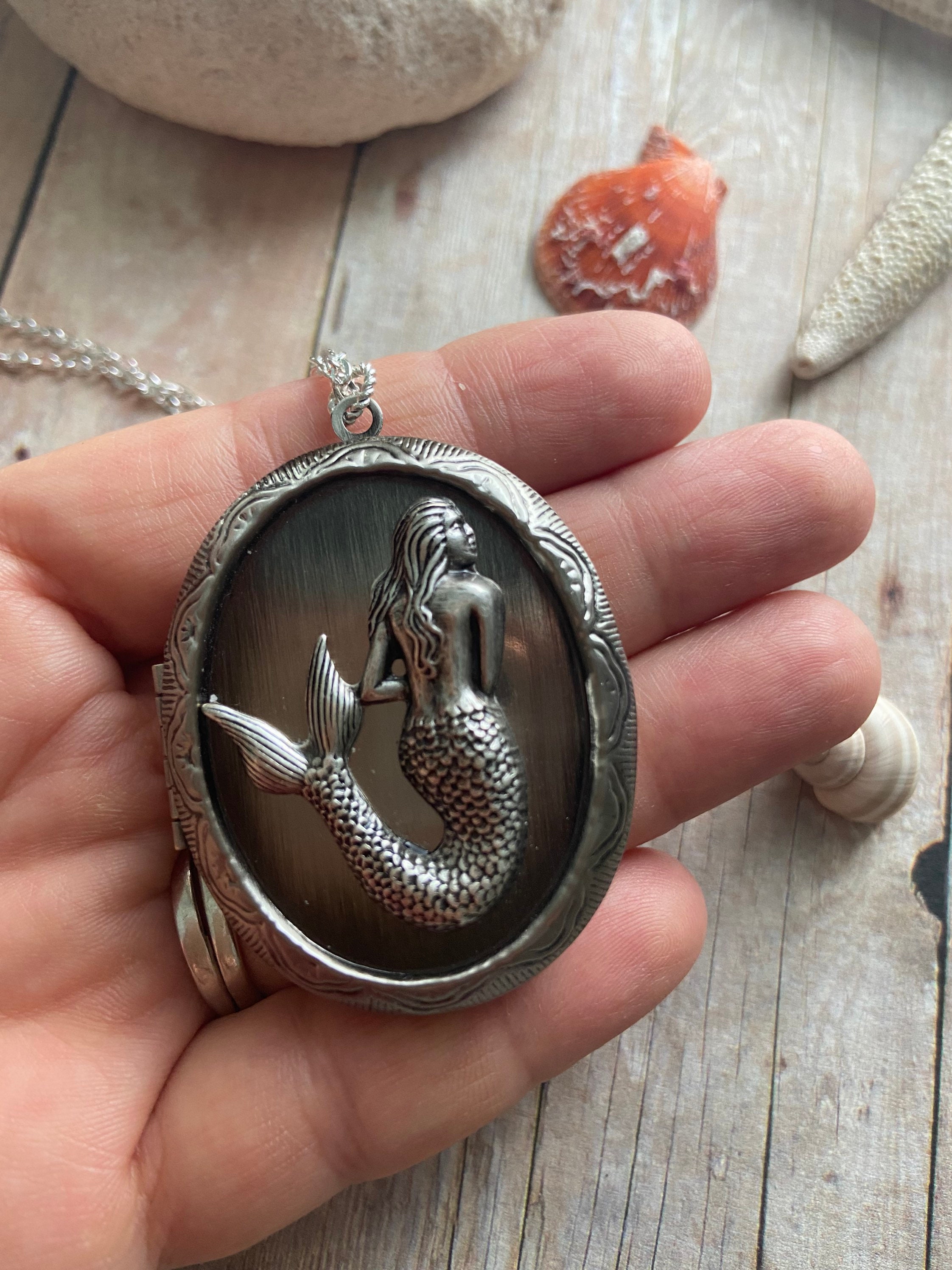 Mermaid Locket Beach Jewelry Antique Silver Locket Beach | Etsy