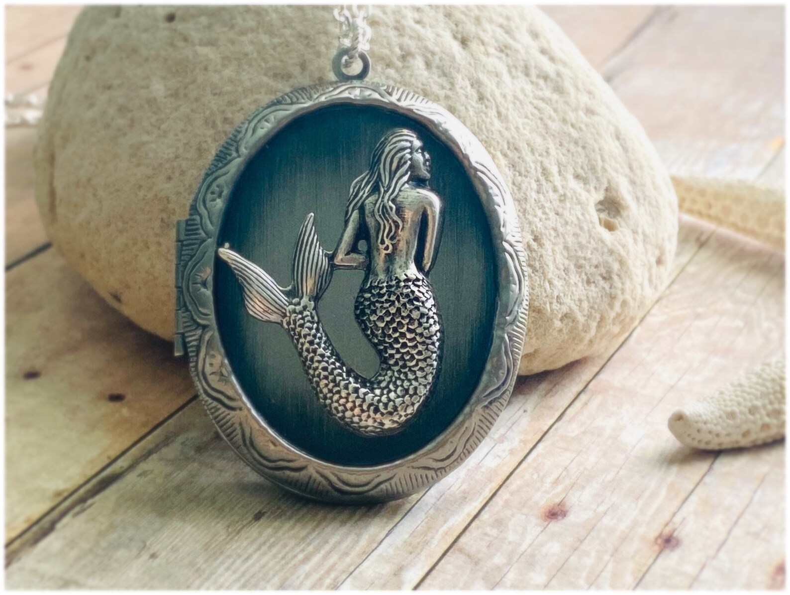 Mermaid Locket Beach Jewelry Antique Silver Locket Beach - Etsy