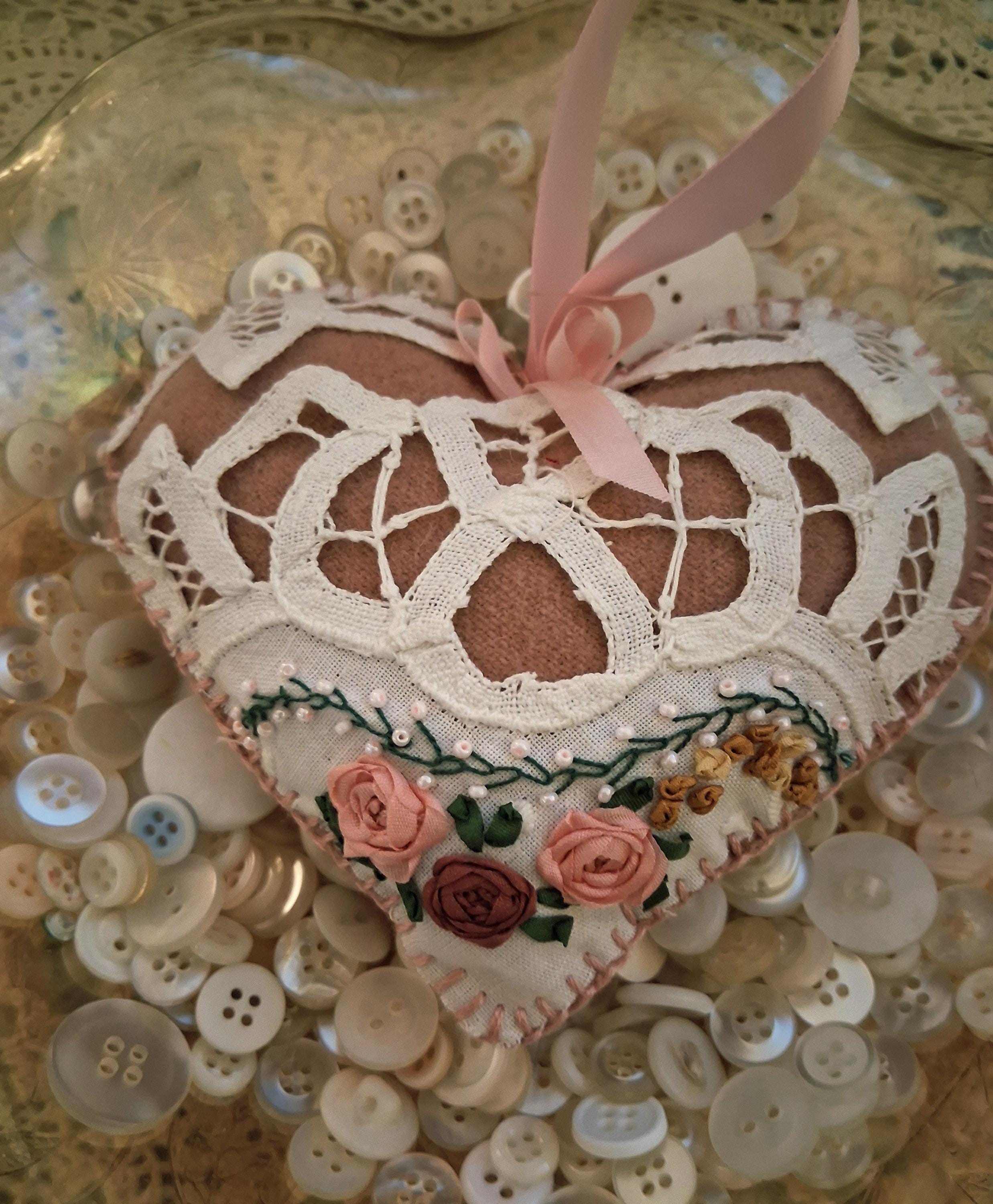 Victorian Shabby Chic Battenburg Lace Trimmed With Silk Ribbon Roses ...