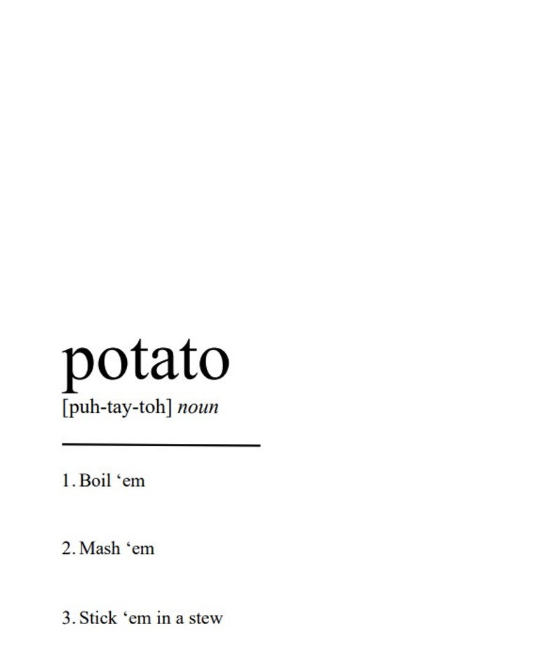 LOTR Potato Lord of the Rings Quote A4 Dictionary Definition Printable ...