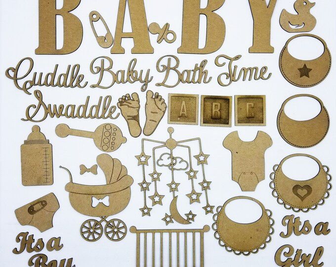 It's A Baby Laser Cut and Engraved Chipboard 35 Pieces - Etsy