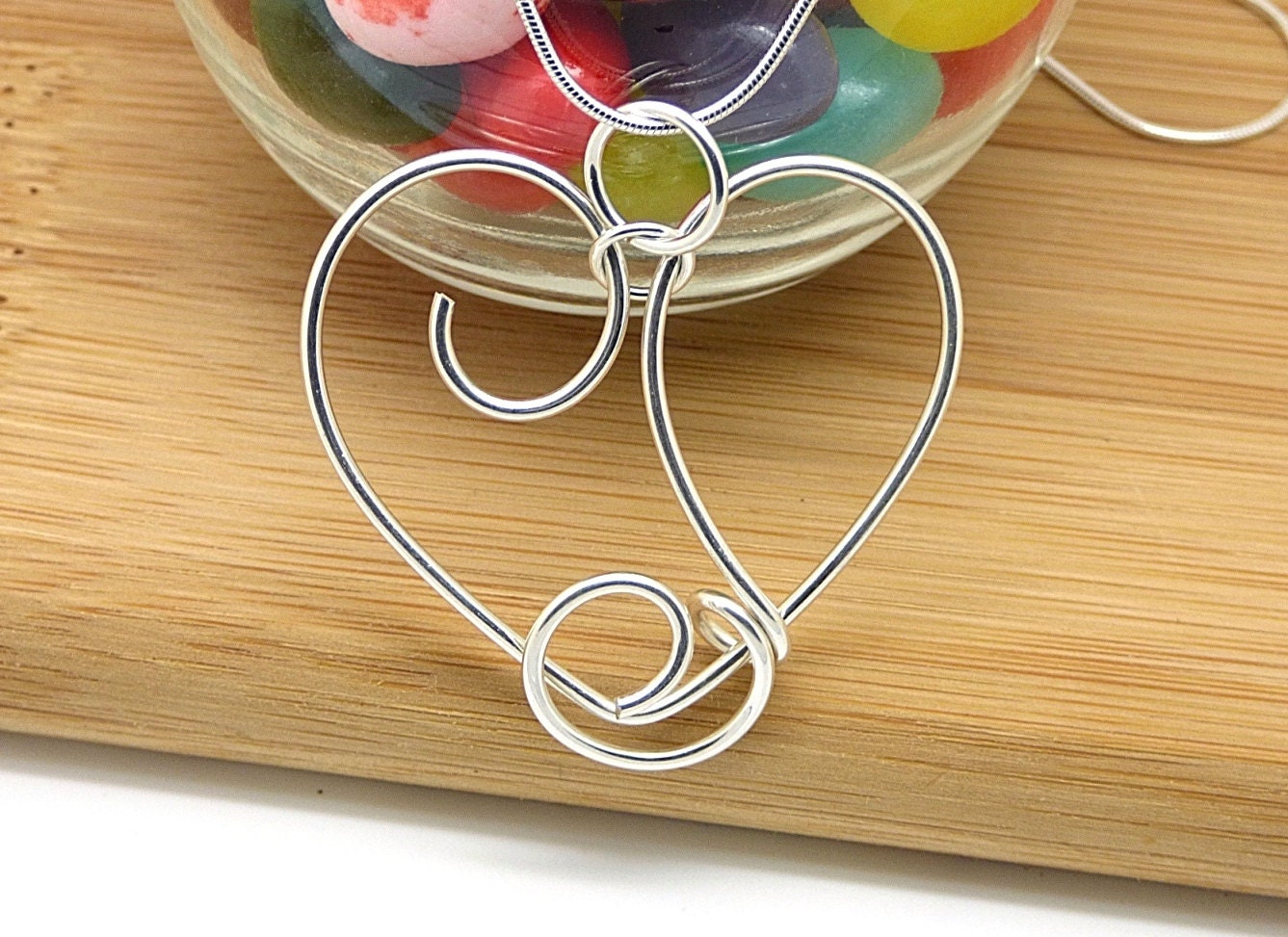 Large Silver Heart Necklace Wire Heart Pendant Sterling - Etsy