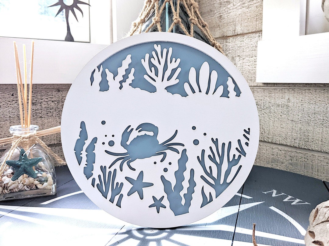 Beach Home Decor, Crab Wall Art Wooden, Coastal Beachy, Farmhouse ...