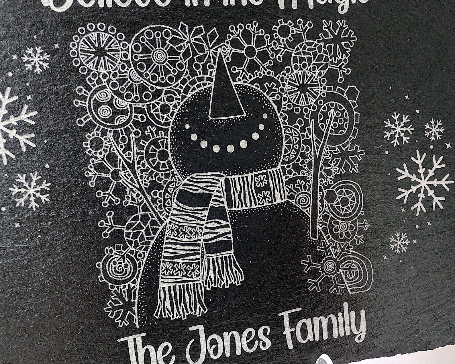 Believe in the Magic Snowman Slate - Personalized Family Name ...