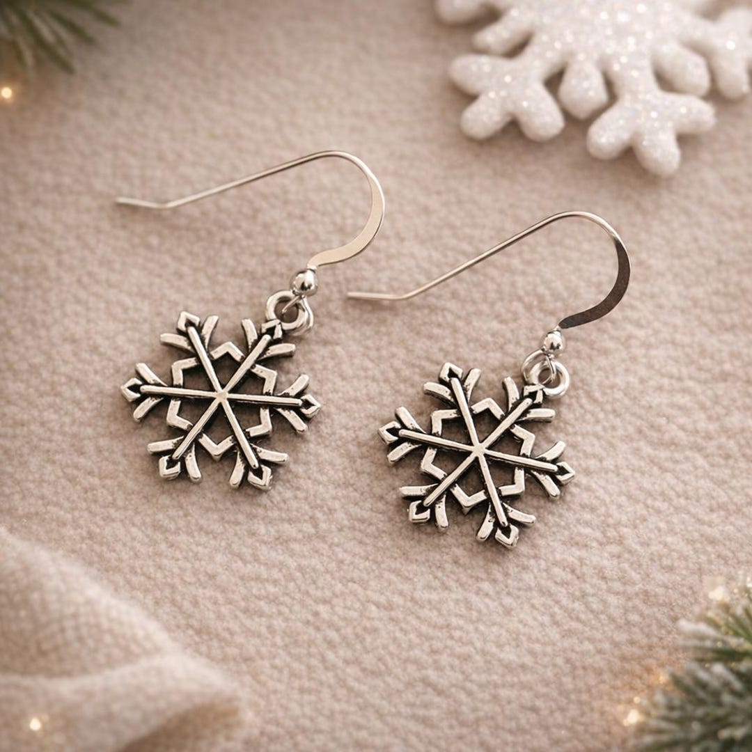 Snowflake Dangle Earrings, Sterling Silver Ear Wires, 1.25” Drop ...