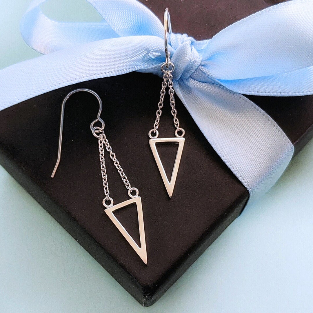 Silver Triangle Earrings, Sterling Silver, Geometric Earrings, Modern ...