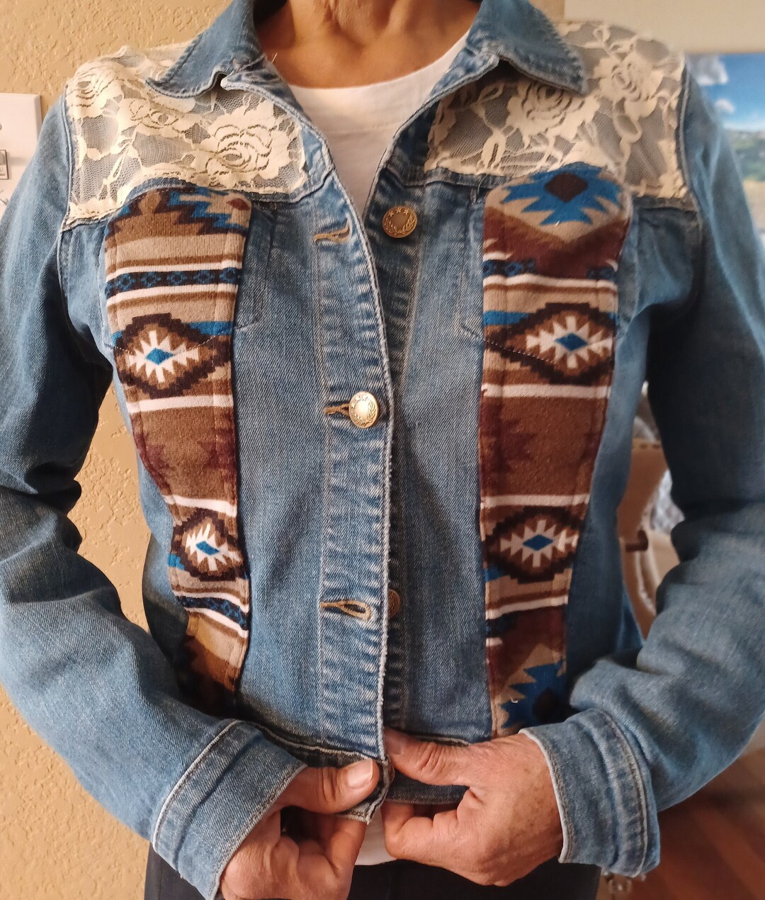 Western Jacket Jean Jacket Upcycled Jacket Women's L - Etsy