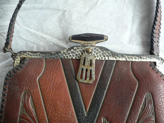 1910's - 20's Jemco Art Deco Tooled Leather Purse, Ar… - Gem