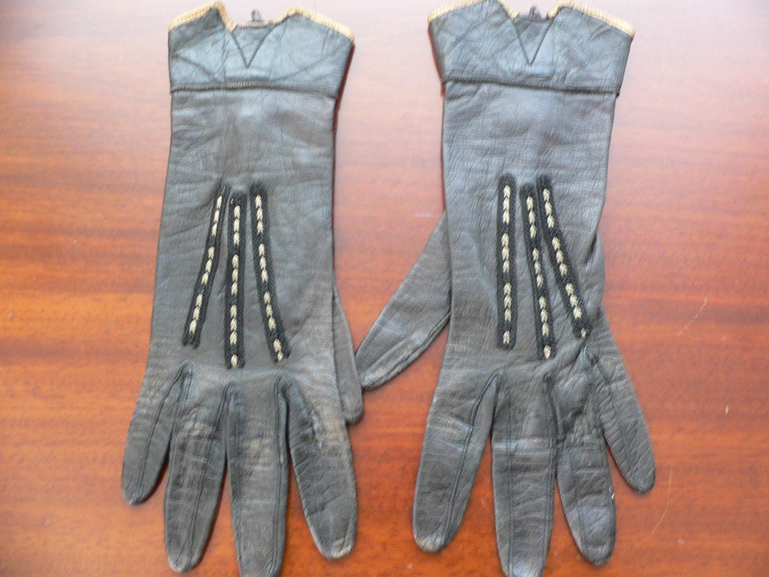 1920's Antique Embroidered Leather Gloves With Cuff - Etsy