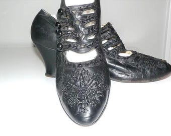 1900s Antique Edwardian Button Boots Shoes Black Leather Mens/womens ...