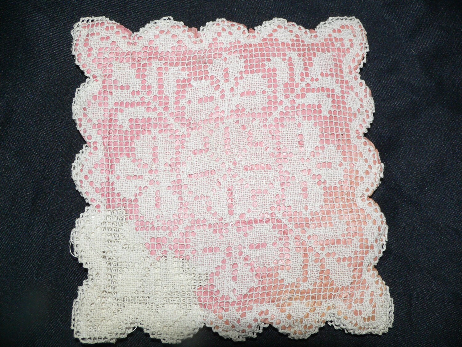 12 Antique Handmade Fillet Lace Square Mats , Fillet Lace Coasters ...