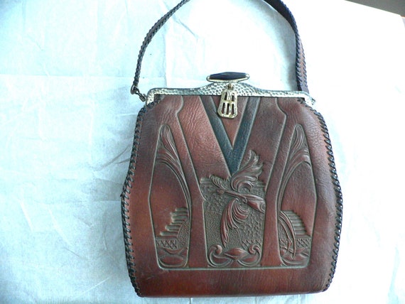 1910's - 20's Jemco Art Deco Tooled Leather Purse, Ar… - Gem