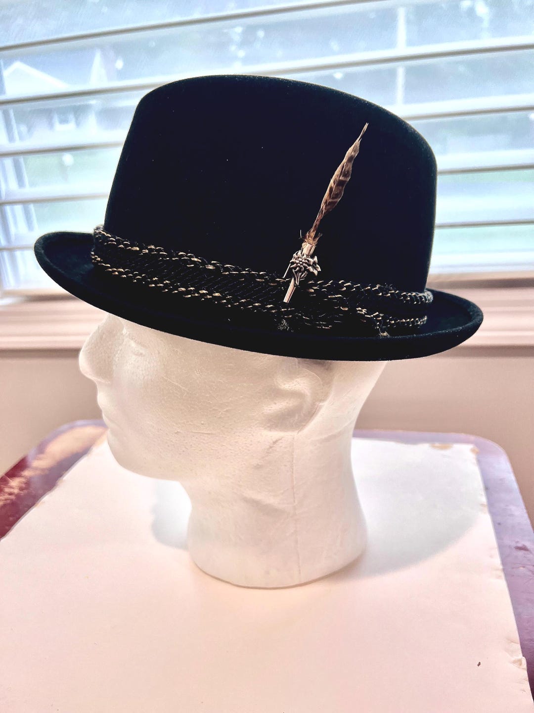 Vintage Black Trilby Fedora With Side Feather With Pin. Size 7 1/8 - Etsy