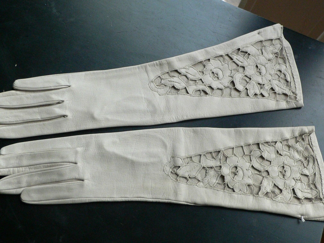 Vintage 1950's 60s Fine Tan Ecru Leather Gloves With - Etsy