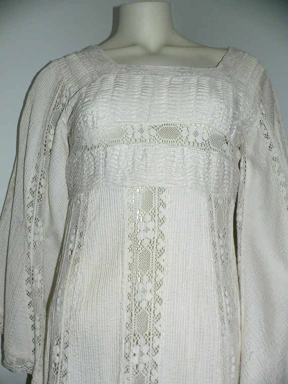 1960's White Maxi Dress with Pintuck and Smocking wit… - Gem