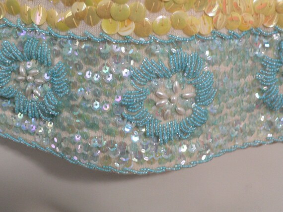 1950's Sequin and Beaded Shell ,Aqua and Yellow Sequi… - Gem
