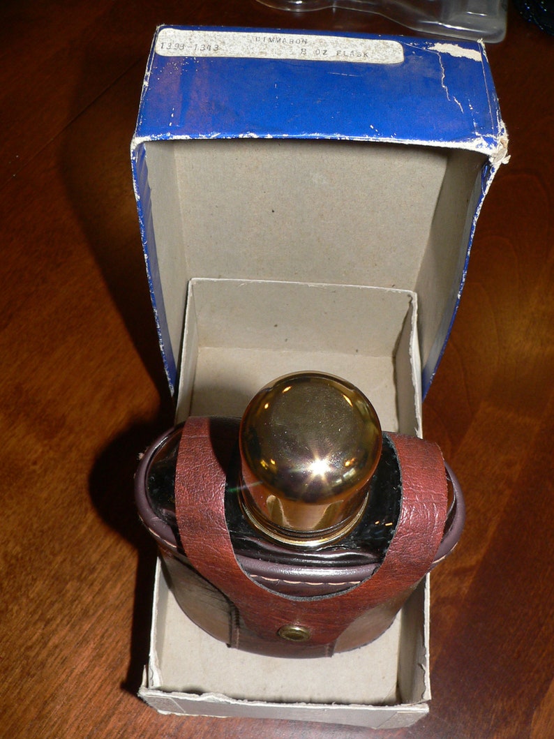 Vintage Glass Flash With Faux Leather Cover and Gold Metal Shot Cover ...