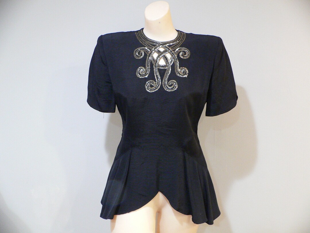 1940's Black Faille Peplum Blouse With Sequins and Beading - Etsy