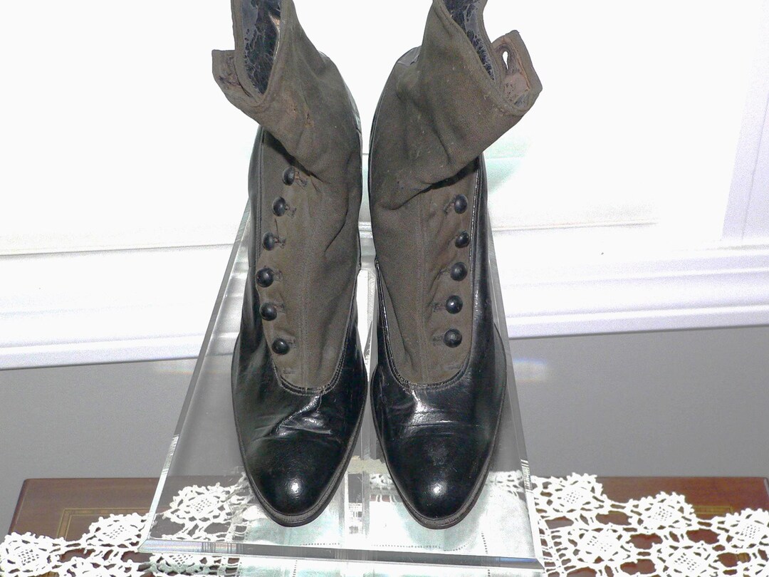 Antique Victorian Edwardian Side Button Leather and Fabric Boots - Etsy