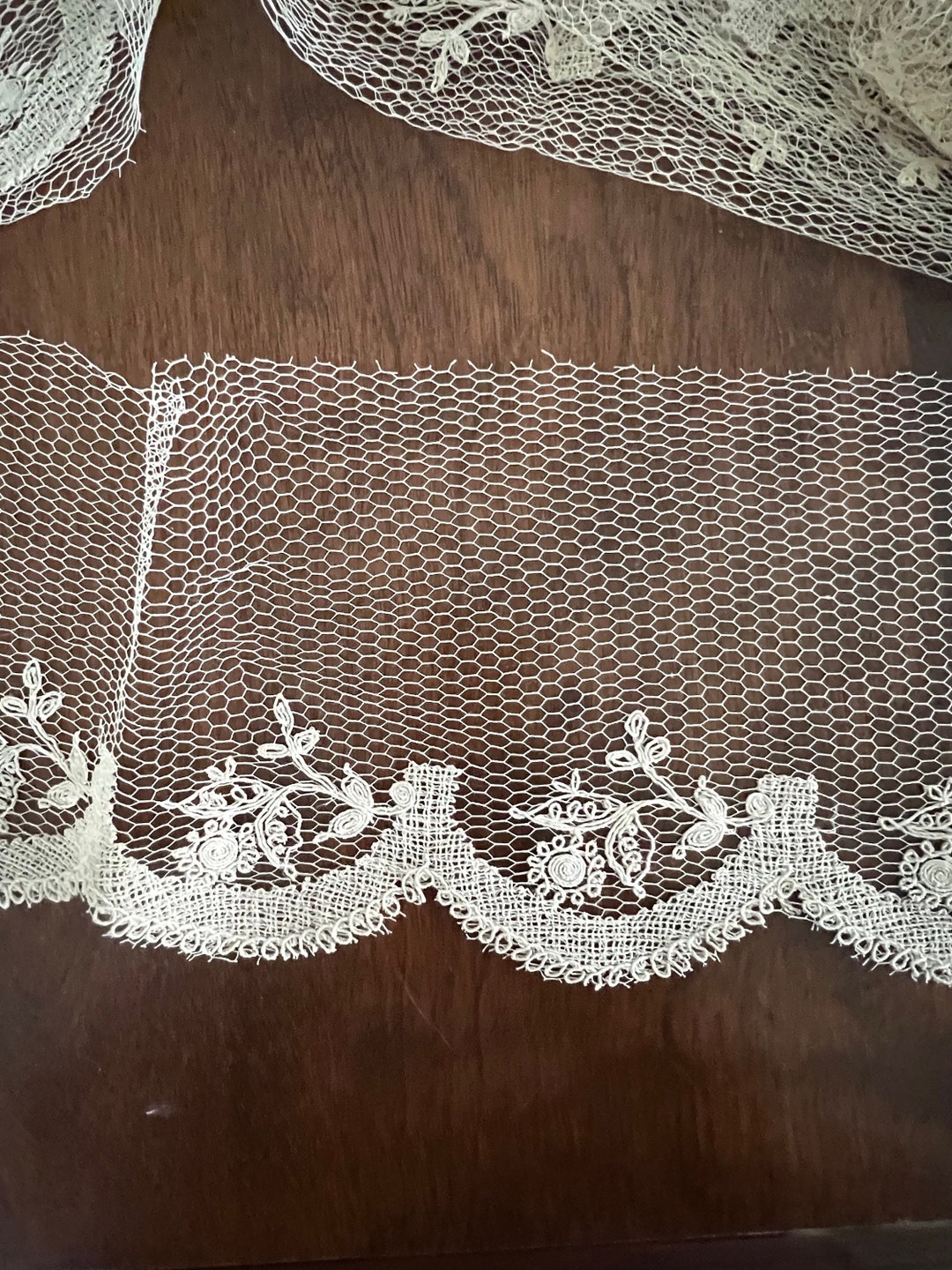 Antique Beige Long Wide Lace Trim, Embroidered Net Lace Trim 5.58 ...