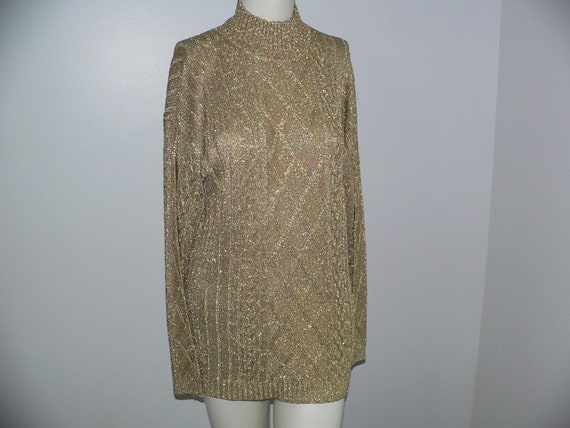 1980's Carducci Gold Cable Knit Sweater Shiny Gold Long | Etsy