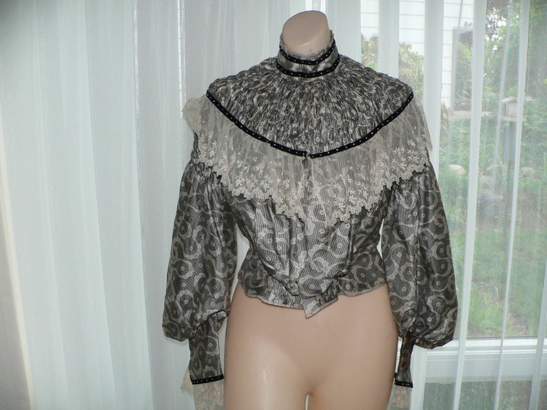 Edwardian Black and White Print Ruched Pleated Silk Monobosom - Etsy