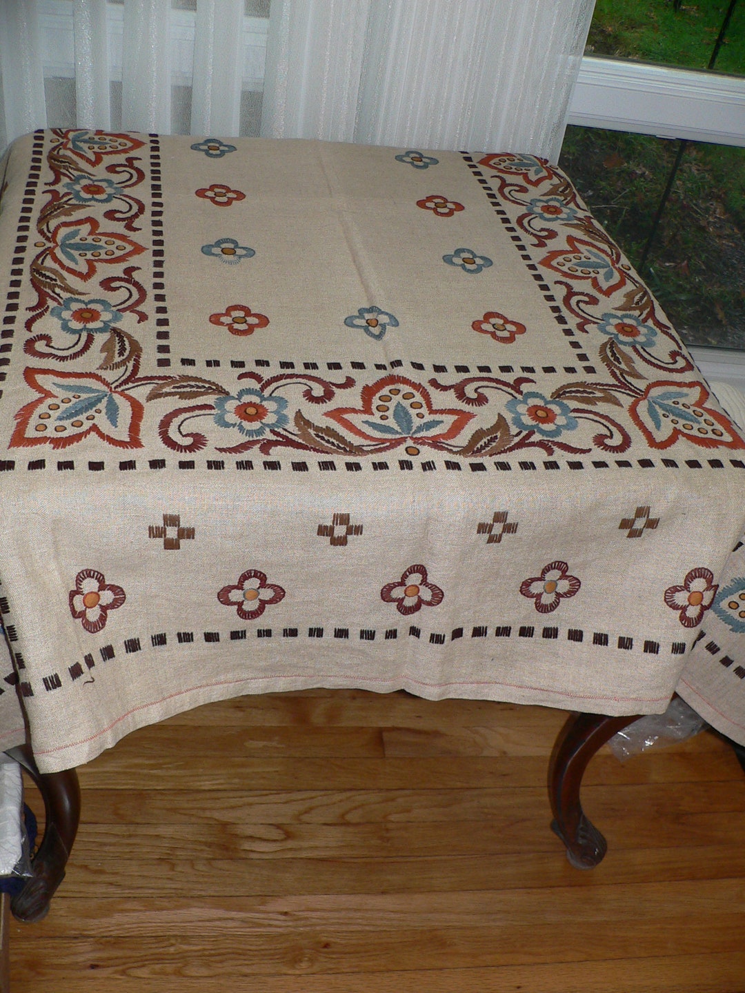 Vintage Arts and Craft Tablecloth, Primitive Tablecloth , Country ...