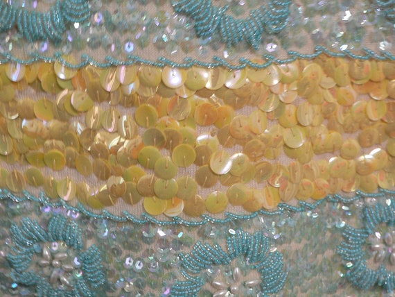 1950's Sequin and Beaded Shell ,Aqua and Yellow Sequi… - Gem
