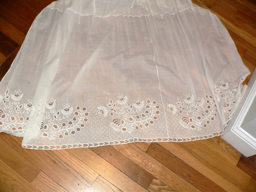 Antique 1800s Fine Embroidered Long White Apron, Long Apron With ...