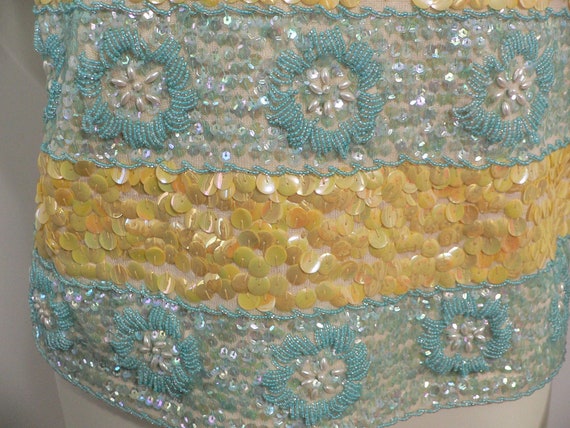 1950's Sequin and Beaded Shell ,Aqua and Yellow Sequi… - Gem