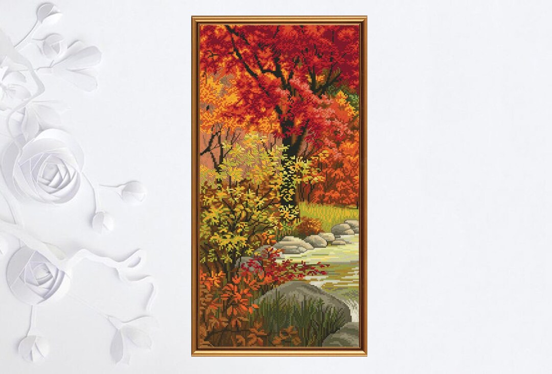 Counted Cross Stitch Kit WITH BEADS Autumn Fall DIY Unprinted Canvas - Etsy