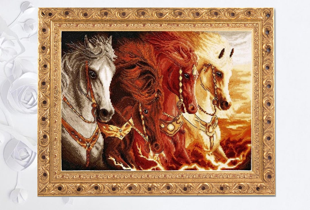 Counted Cross Stitch Kit Horses DIY Unprinted Canvas - Etsy