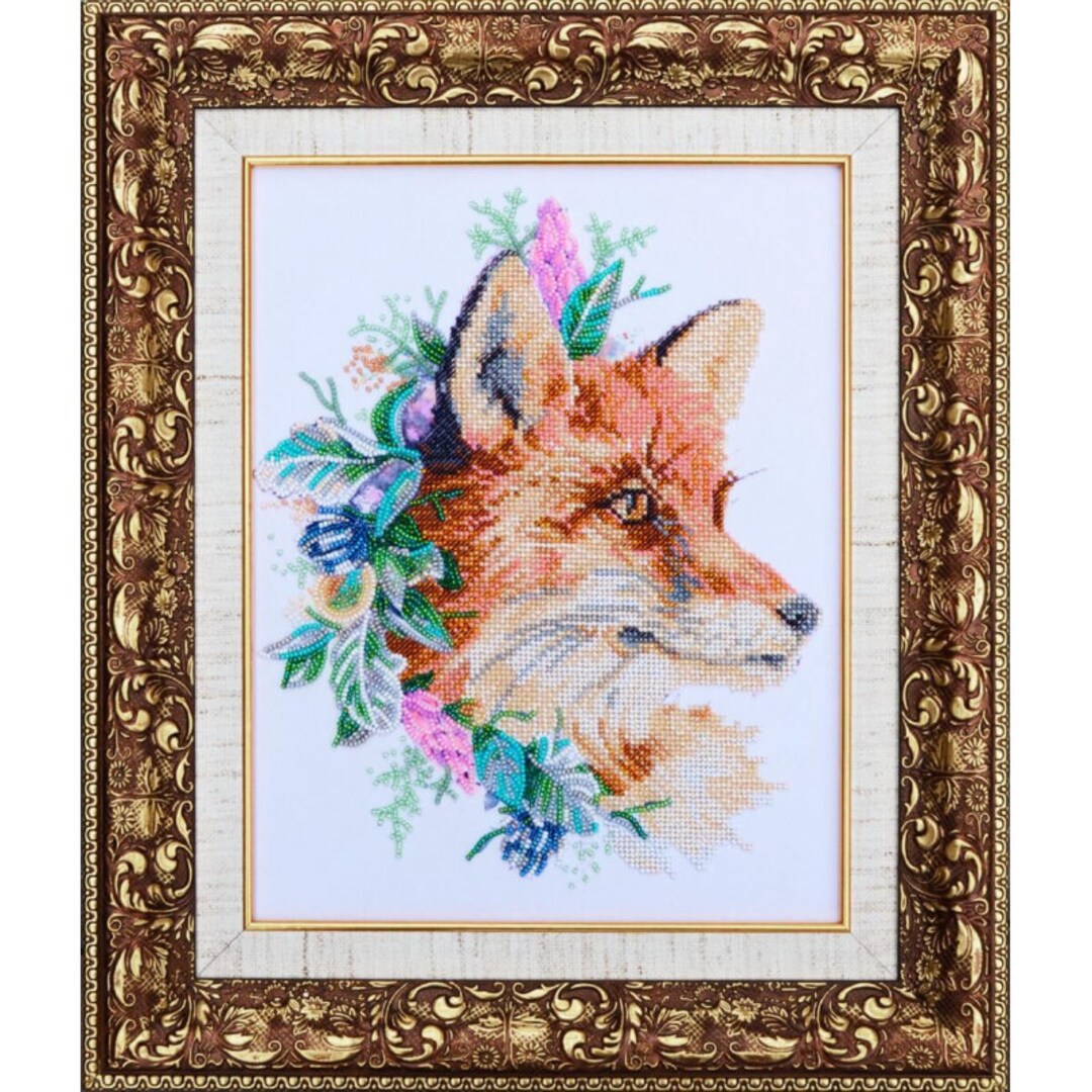 Bead Embroidery Kit Fox DIY Beadwork Kit Beading Kit Hand Embroidery ...