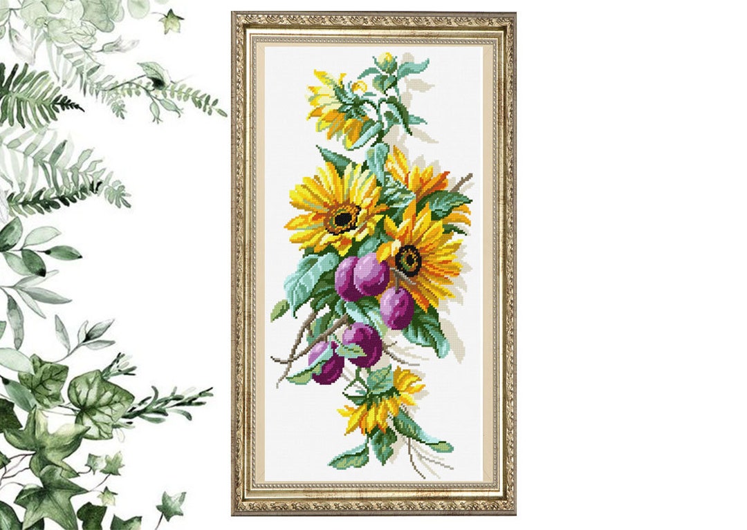 Counted Cross Stitch Kit Sunflowers and Plums DIY Unprinted Canvas - Etsy