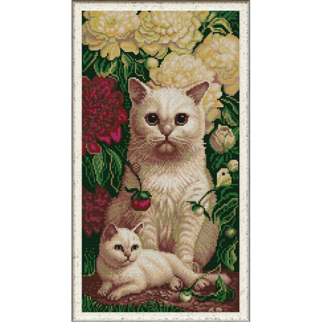 Full Bead Embroidery Kit Cats in Flowers DIY Beadwork Kit - Etsy