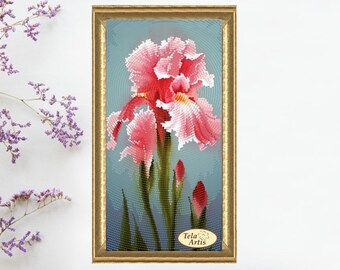 Bead Embroidery Kit Pink Iris Needlework Kit Beadwork Hand Embroidery Kit Floral Beading ...