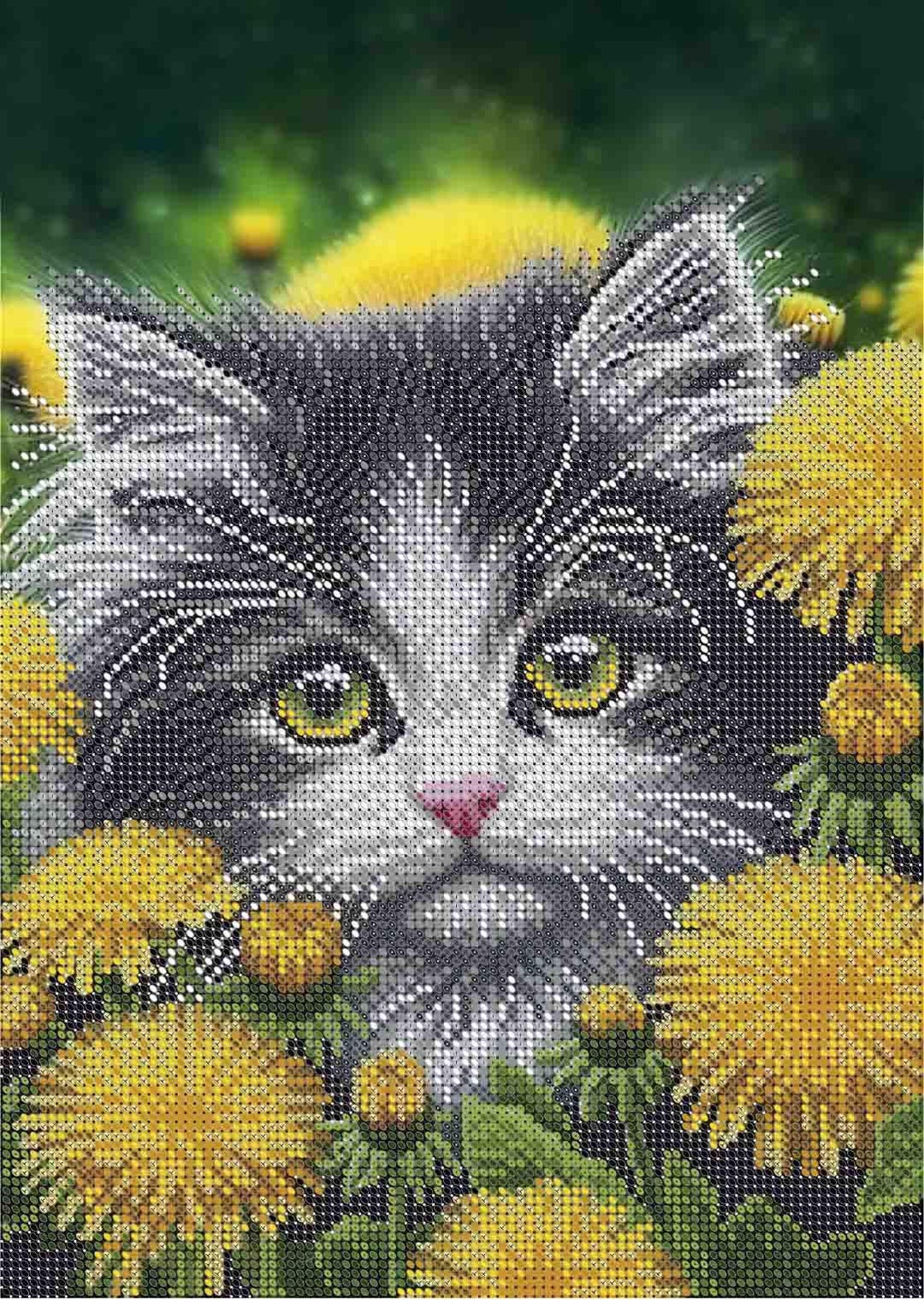 Bead Embroidery Kit Cat in Flowers DIY Beadwork Kit Beading Kit Hand ...