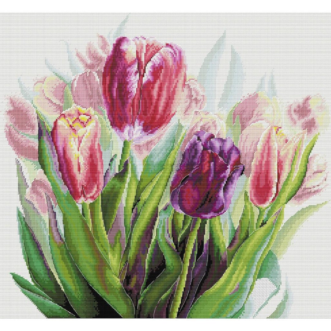 Counted Cross Stitch Kit Tulips DIY Unprinted Canvas - Etsy