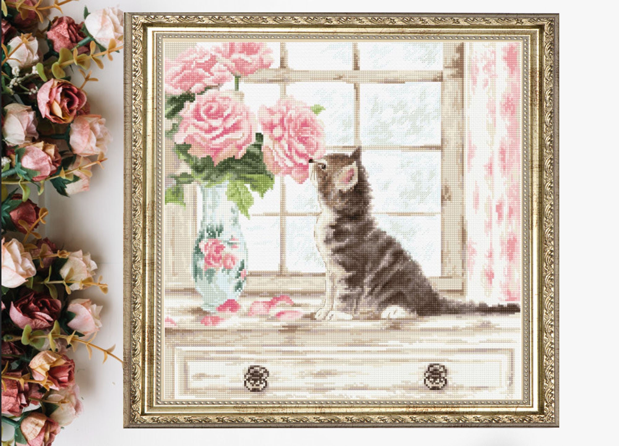 Counted Cross Stitch Kit Cat Kitty DIY Modern Cross Stitch Kit | Etsy