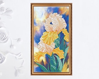 Bead Embroidery Kit Purple Iris Needlework Kit Beadwork Hand Embroidery Kit Floral Beading ...